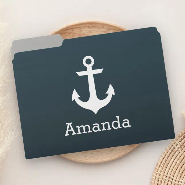 Nautical White Anchor Blue Ombre Personalized Name File Folder | Zazzle