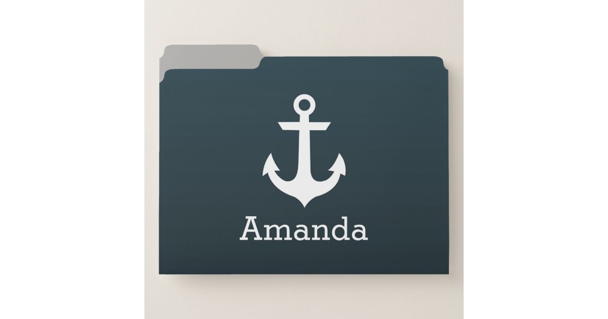 Nautical White Anchor Blue Ombre Personalized Name File Folder | Zazzle
