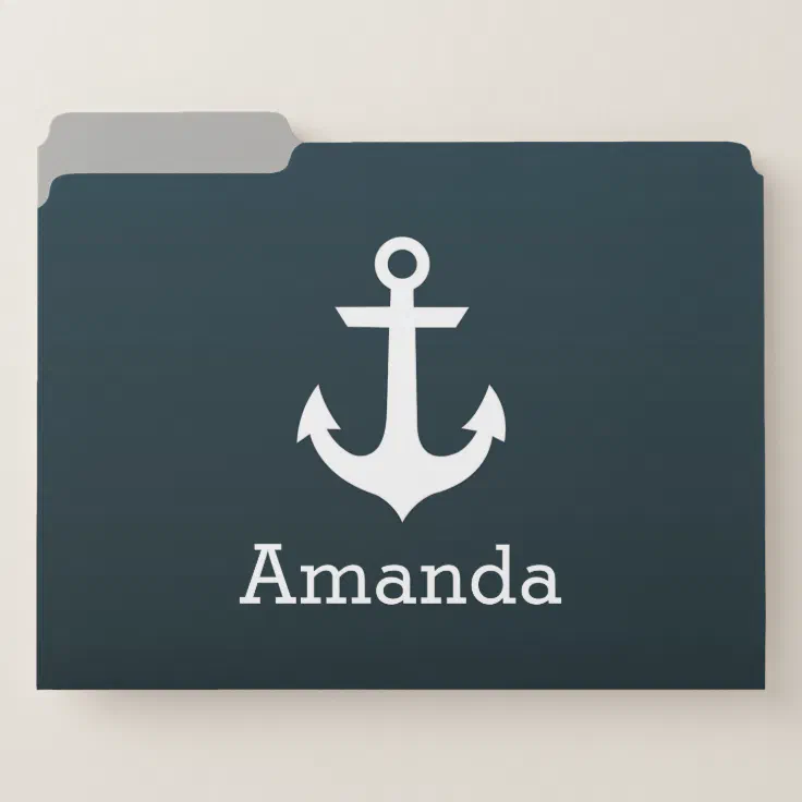 Nautical White Anchor Blue Ombre Personalized Name File Folder | Zazzle