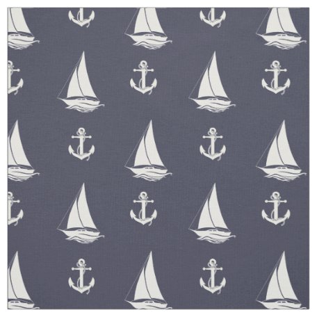 Sailboats Blue White Nautical Pattern Fabric | Zazzle.com