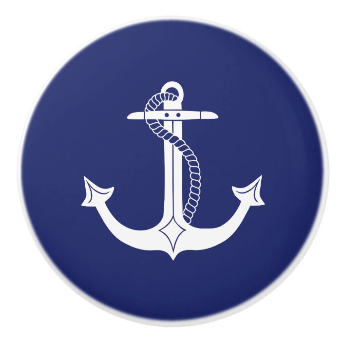 Nautical White Anchor with Rope on Navy Blue Ceramic Knob | Zazzle.com