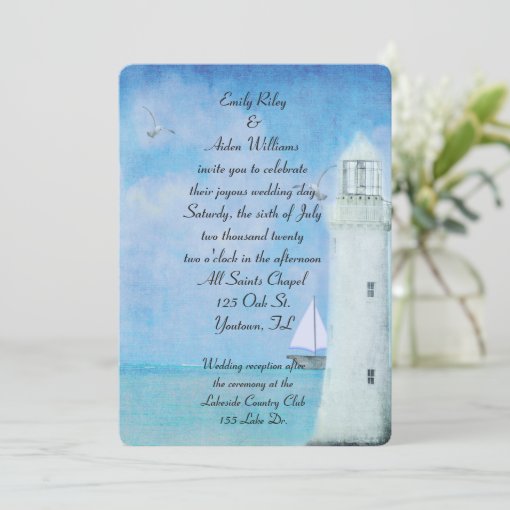 Nautical White Lighthouse wedding Invitation | Zazzle