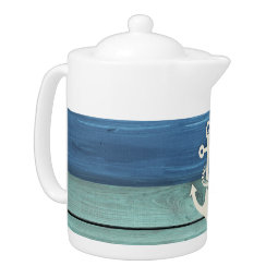 Nautical Wood Turquoise Blue White Anchor Teapot | Zazzle