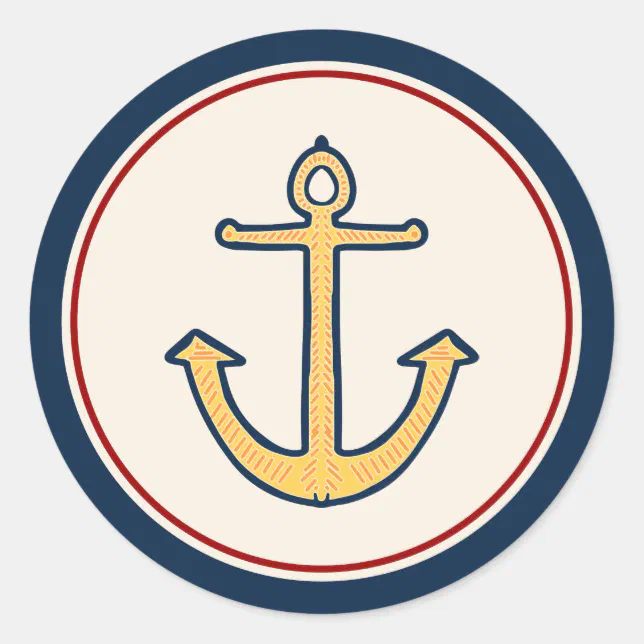 Nautical Yellow Anchor Classic Round Sticker | Zazzle