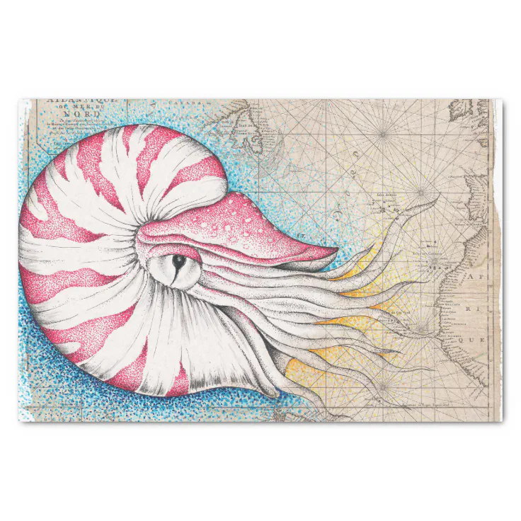 Nautilus Octopus Vintage Map Nautilus Tissue Paper | Zazzle