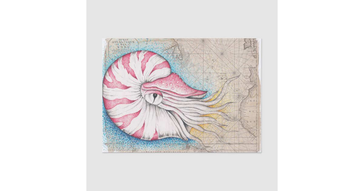 Nautilus Octopus Vintage Map Nautilus Tissue Paper | Zazzle