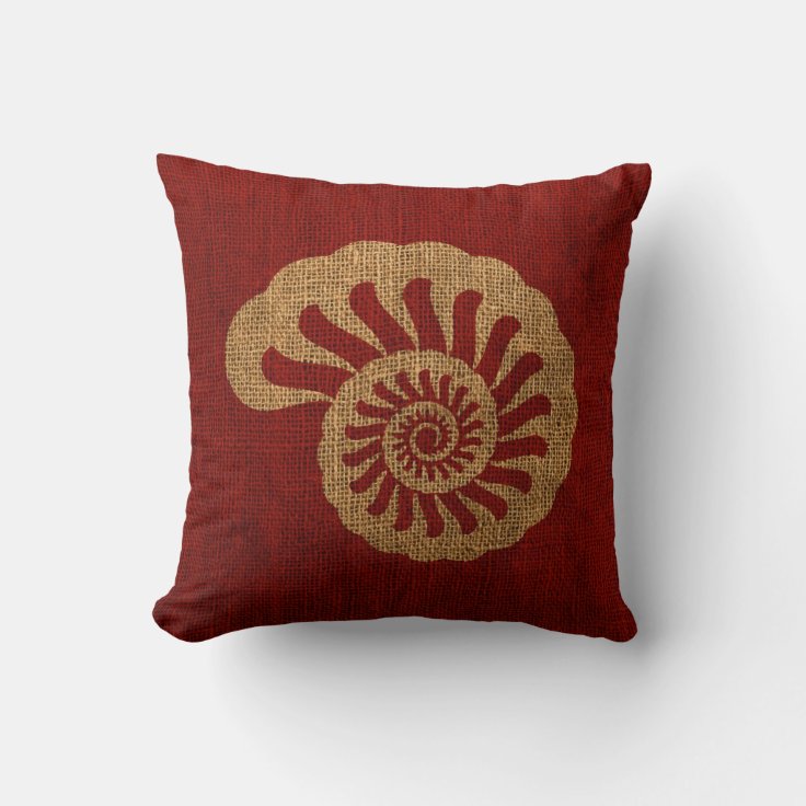 Nautilus Sea Shell in Rustic Nautical red Throw Pillow | Zazzle