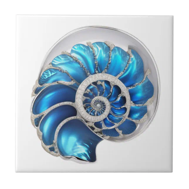 Nautilus seashell ocean blue 3D beach nautical Ceramic Tile | Zazzle