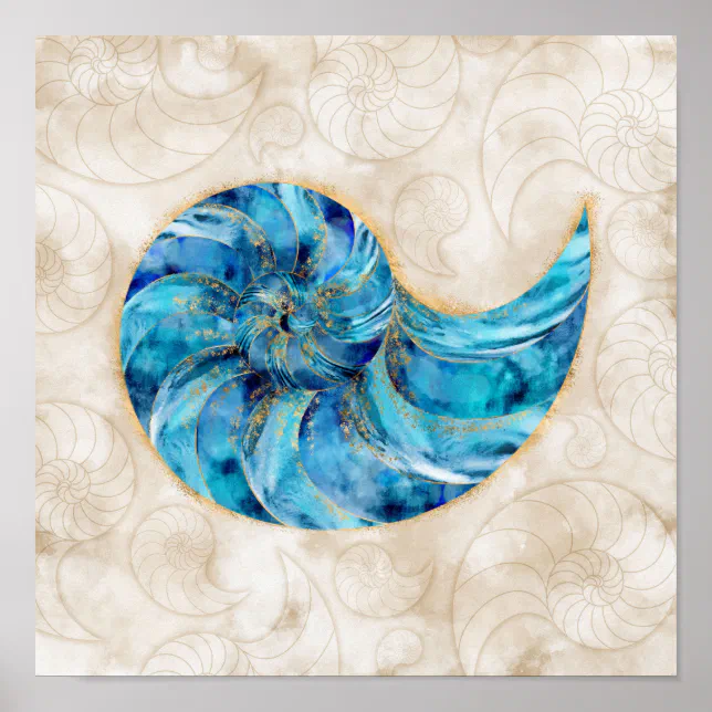 Nautilus Shell Blue watercolor Poster | Zazzle