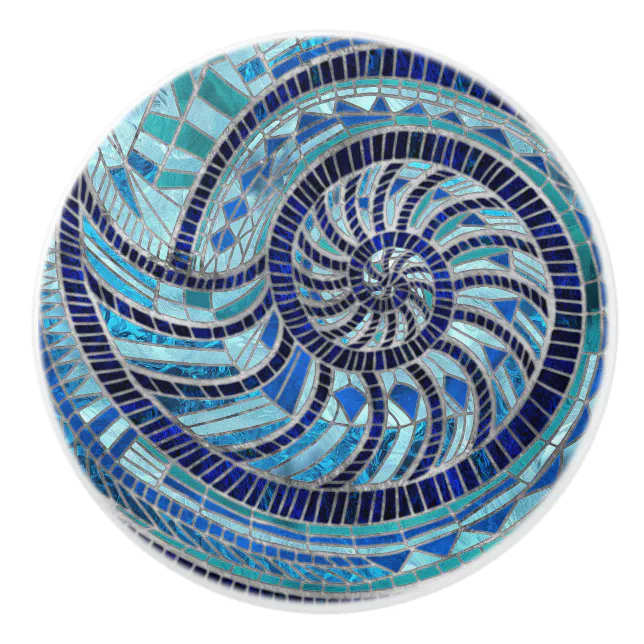 Nautilus Shell mosaic art Ceramic Knob | Zazzle