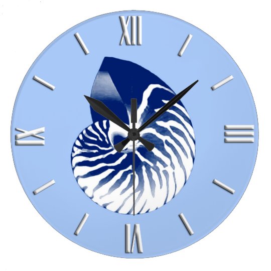 Nautilus shell - navy, white & light blue large clock | Zazzle.com