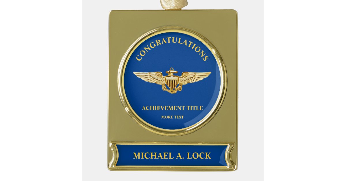 Naval Aviator / Wings of Gold Custom Gold Plated Banner Ornament | Zazzle