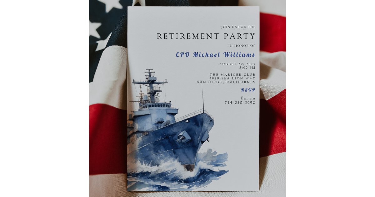 Naval Military Retirement Party Invitation | Zazzle
