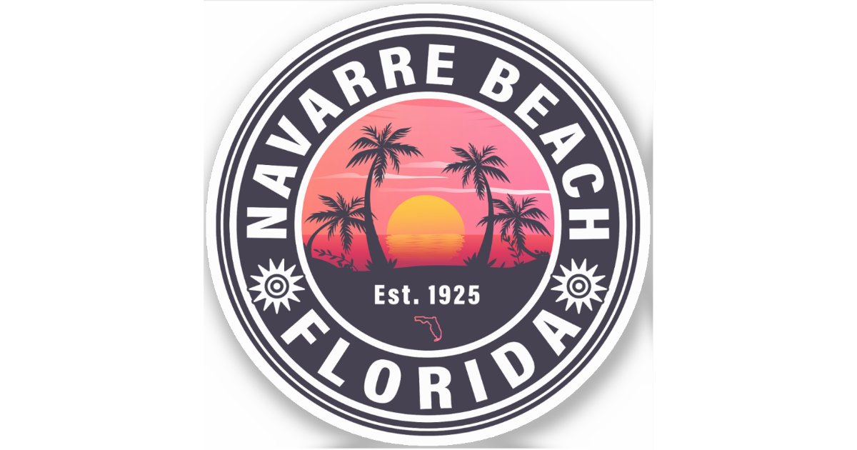 Navarre Florida Beach Retro Sunset Palm Trees 60s Sticker | Zazzle