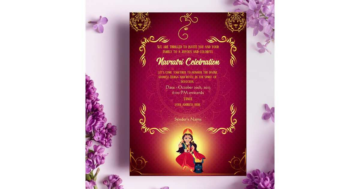Navratri Durga Puja Celebration Golden Elements In Invitation | Zazzle