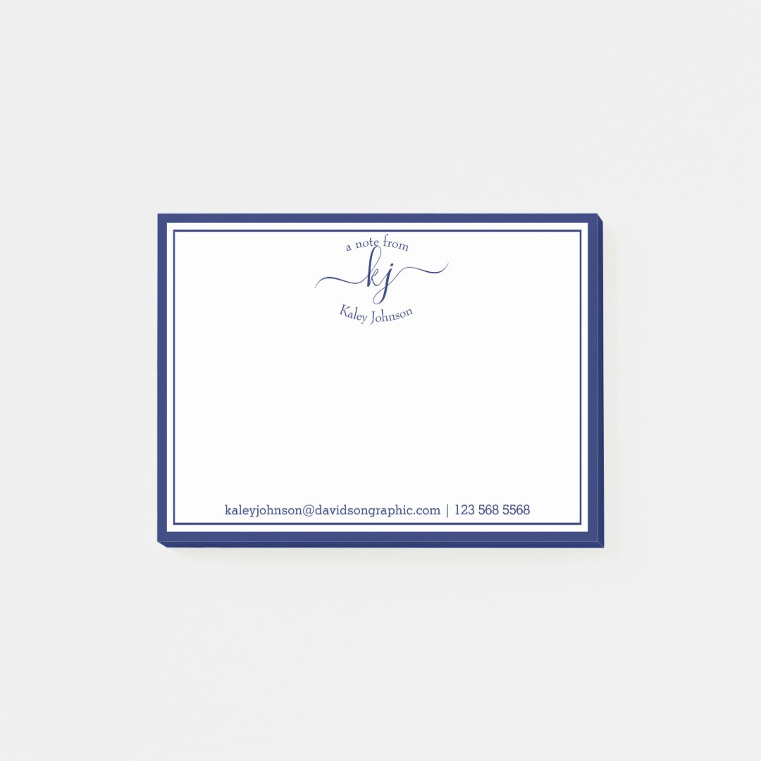 Navy 2 Monogram Script From The Desk Of Post-it Notes | Zazzle