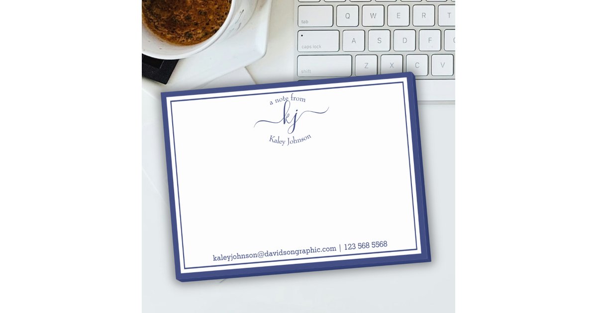 Navy 2 Monogram Script From The Desk Of Post-it Notes | Zazzle