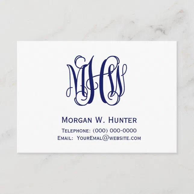 Navy 3 Initial Vine Script Monogram DIY BG Enclosure Card | Zazzle