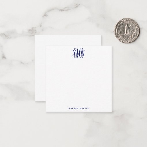 Navy 3 Initial Vine Script Monogram DIY BG Note Card | Zazzle