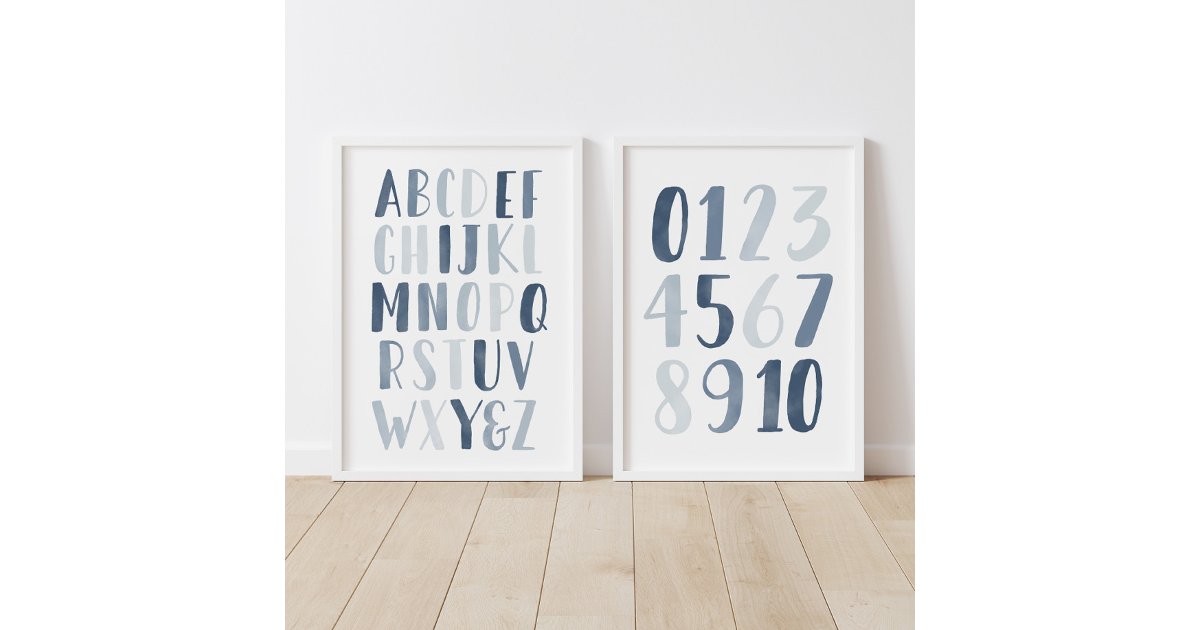 Navy Alphabet and Numbers Educational Classroom Wall Art Sets | Zazzle
