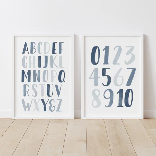 Navy Alphabet and Numbers Educational Classroom Wall Art Sets | Zazzle