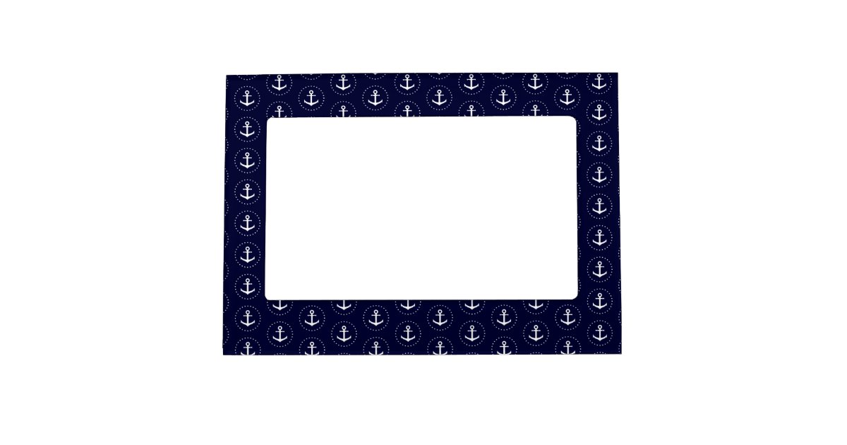 Navy anchor circle pattern magnetic photo frame | Zazzle
