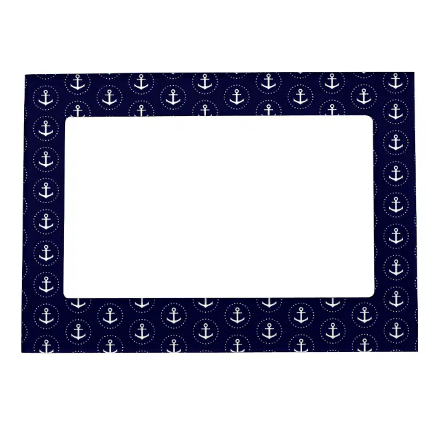 Navy anchor circle pattern magnetic photo frame | Zazzle