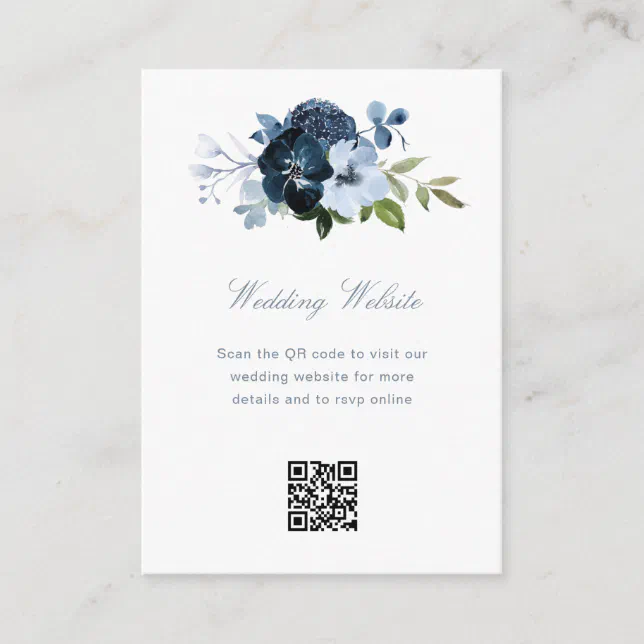 navy and blue QR code wedding website Enclosure Card | Zazzle