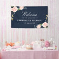 navy and blush floral welcome wedding banner | Zazzle