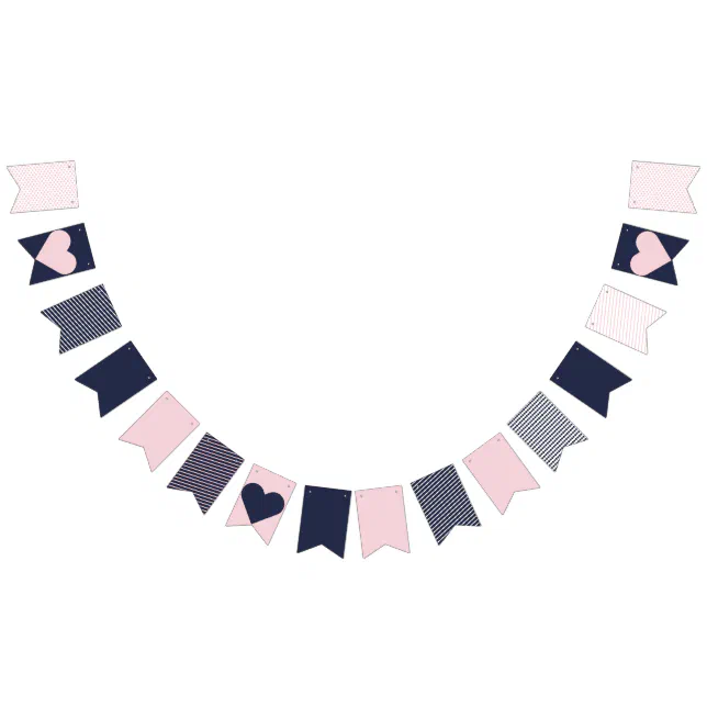 Navy and Blush Pink Preppy Bunting Bunting Flags | Zazzle