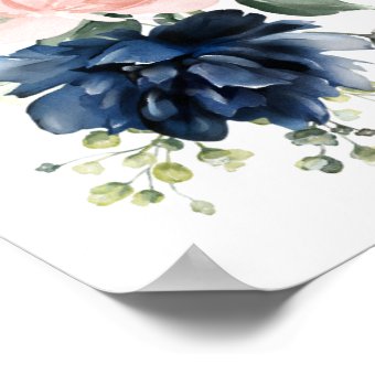 Navy and Blush Watercolor Flowers, Girl Nursery Poster | Zazzle