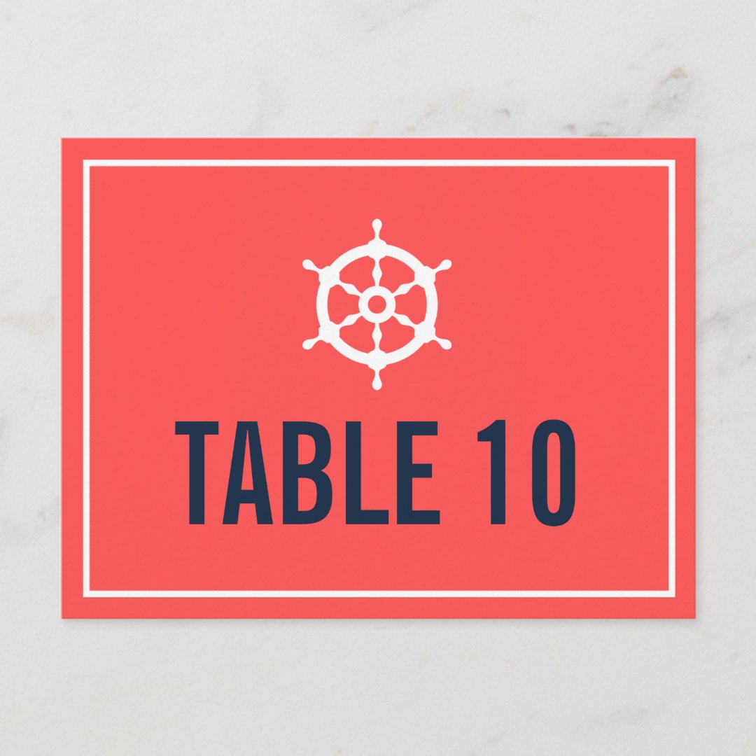 Navy and Coral Nautical Helm Table Number Postcard | Zazzle