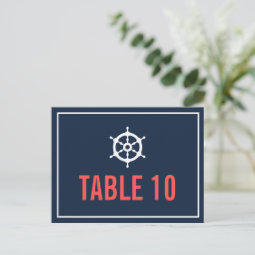 Navy and Coral Nautical Table Number Postcard | Zazzle