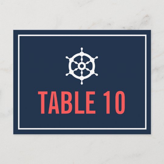 Navy and Coral Nautical Table Number Postcard | Zazzle.com