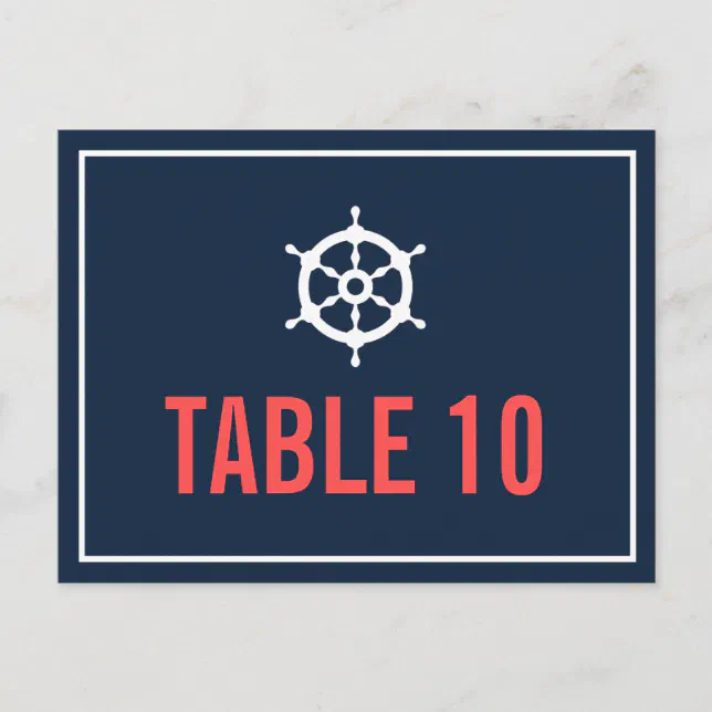 Navy and Coral Nautical Table Number Postcard | Zazzle