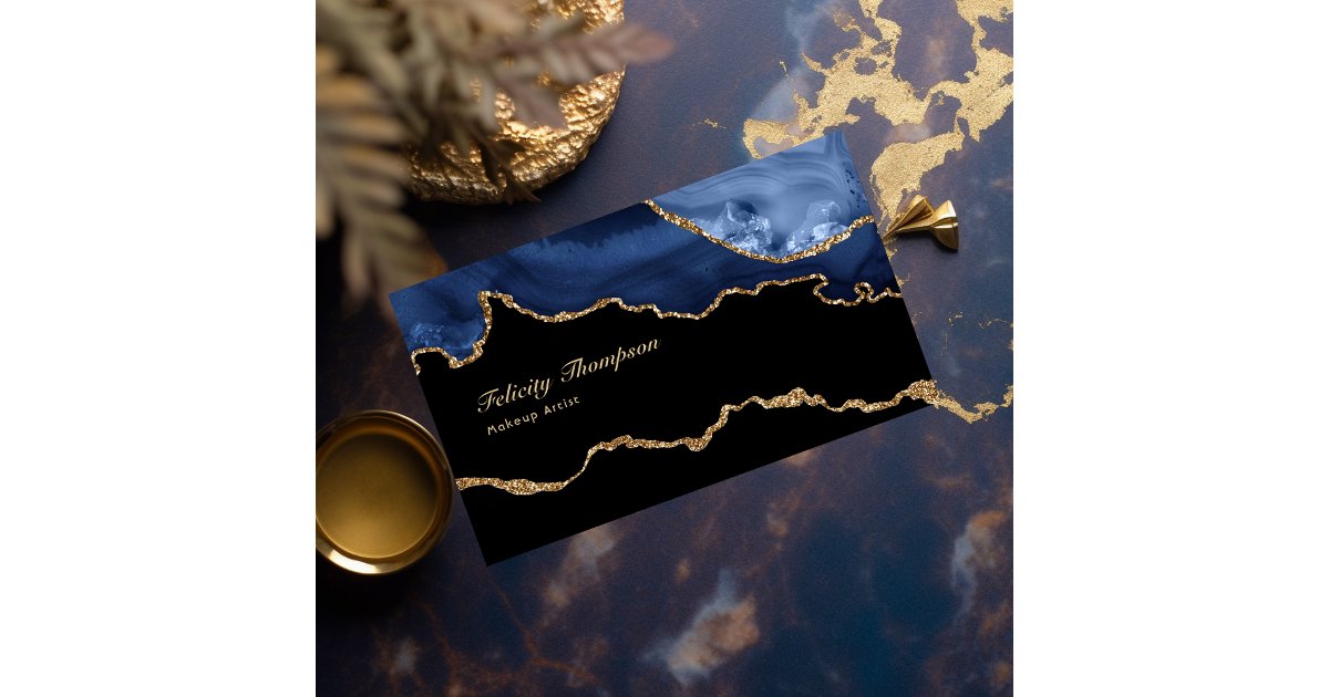 Navy and Gold Agate Precious Stone QR Code Business Card | Zazzle