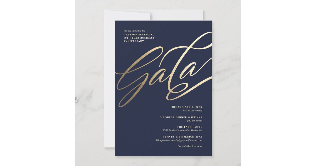Navy and Gold Gala Invitation | Zazzle