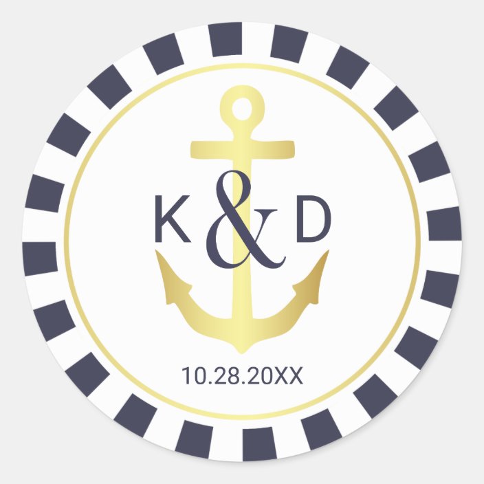 Navy and Gold Nautical Wedding Classic Round Sticker | Zazzle.com