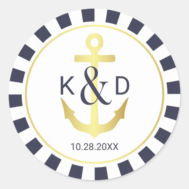 Navy and Gold Nautical Wedding Classic Round Sticker | Zazzle