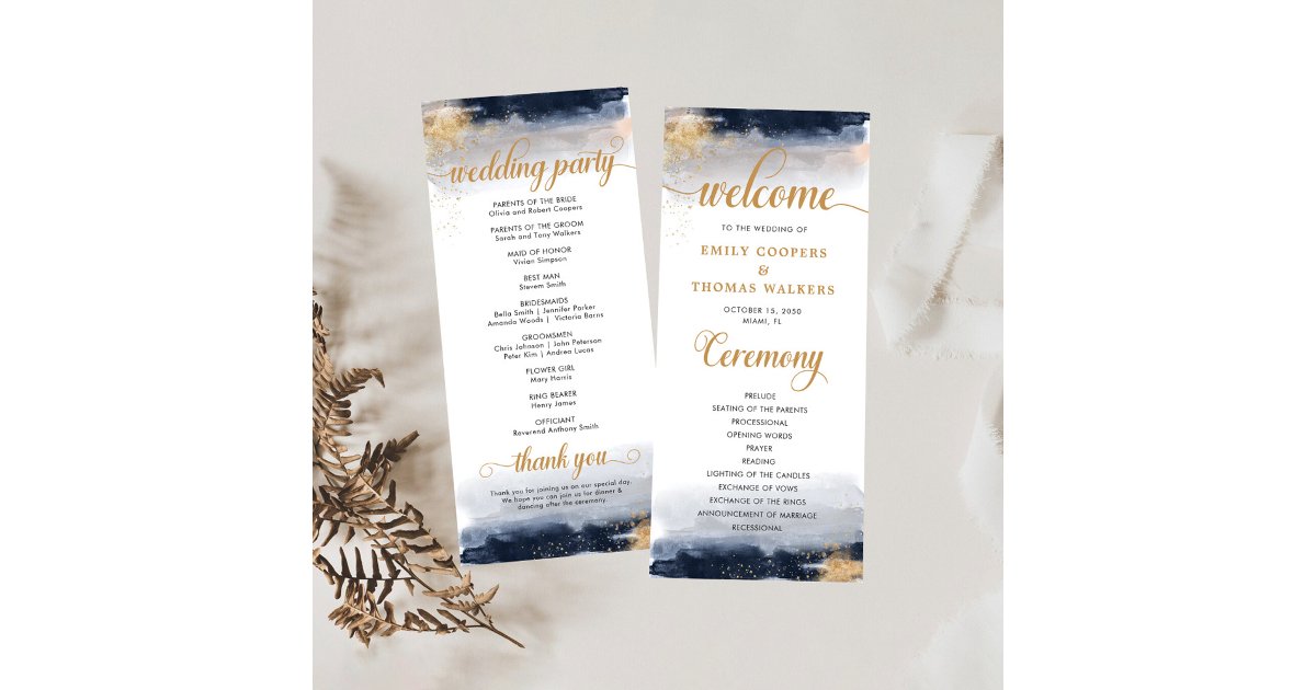 Navy and Gold Wedding Ceremony Program | Zazzle