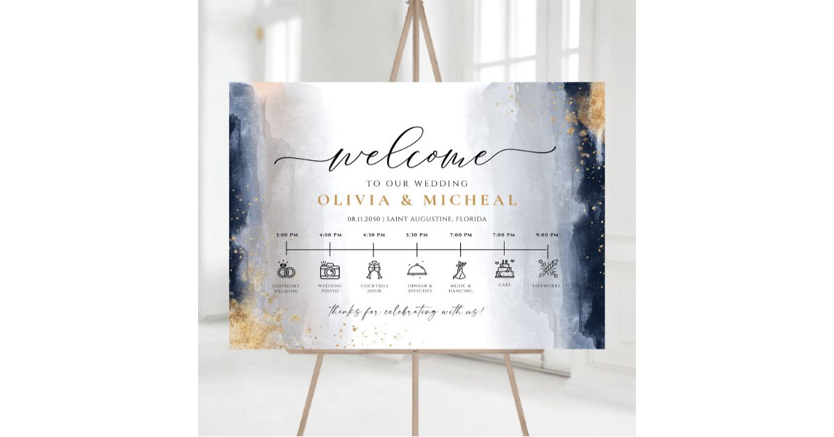 Navy and Gold Wedding Ceremony Timeline Foam Board | Zazzle
