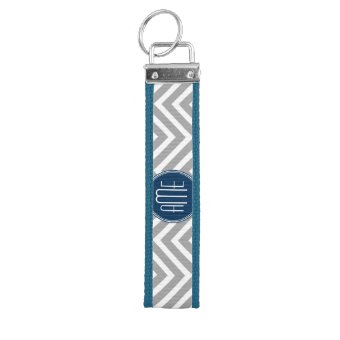 Navy and Gray Chevron Pattern Custom Monogram Wrist Keychain | Zazzle