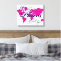 Navy and Hot Pink World Map Places You'll Go Art Canvas Print | Zazzle