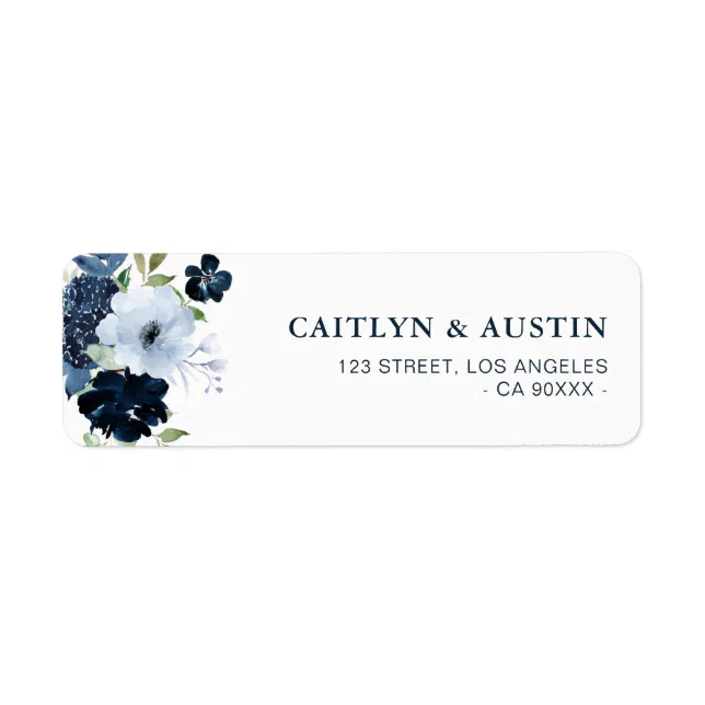 navy and light blue floral address label | Zazzle