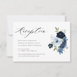 navy and light blue floral wedding reception card | Zazzle