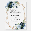 navy and light blue geometric wedding sign | Zazzle