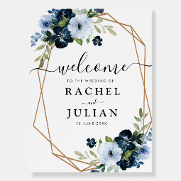 navy and light blue watercolor floral wedding sign | Zazzle