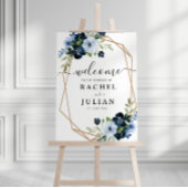 navy and light blue watercolor floral wedding sign | Zazzle