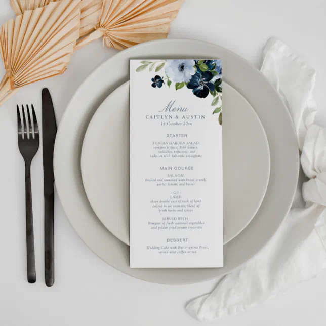 Navy and light blue wedding menu | Zazzle