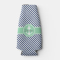 Navy and Mint Stripes Nautical Anchor Monogram Bottle Cooler | Zazzle